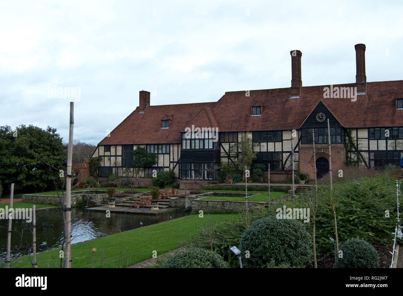 Main building at RHS Wisley with pond, England Stock Photo - Alamy