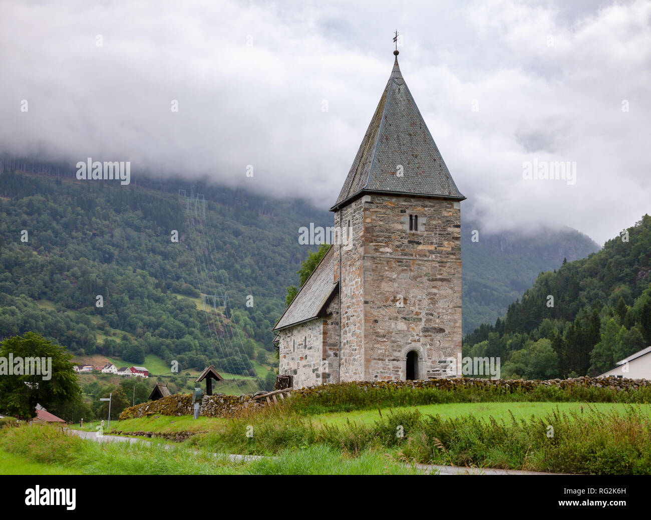 12-th century stone Hove Church (Hove kyrkje), a historic parish church ...