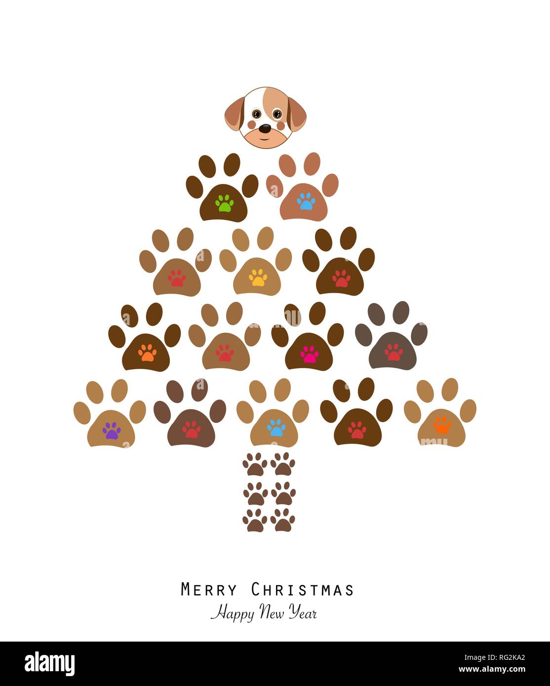 Made of paw print christmas tree with colorful paw print and cute dog ...