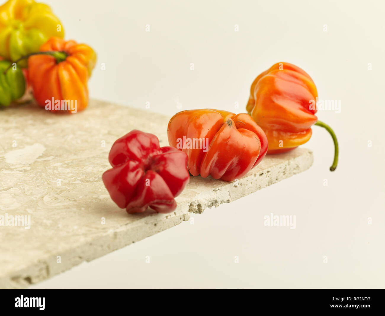 Colourful Scotch Bonnet hot pepper, food still-life photograph Stock ...