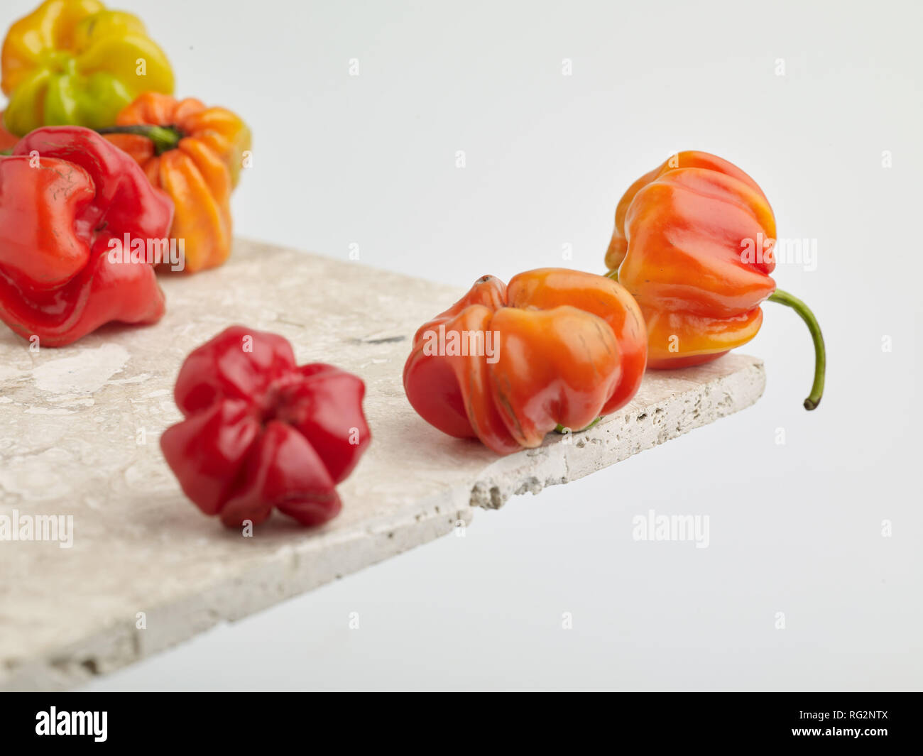 Colourful Scotch Bonnet hot pepper, food still-life photograph Stock ...