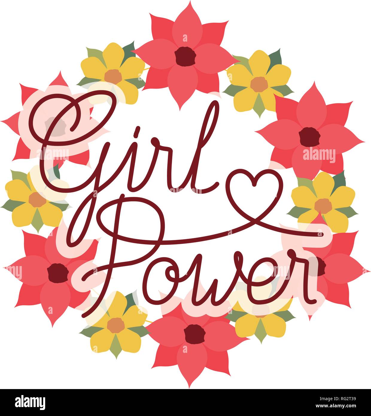girl power label with crown of flowers isolated icon Stock Vector Image ...