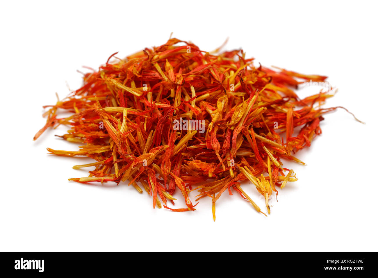 Heap of dry saffron spice isolated on white background Stock Photo - Alamy