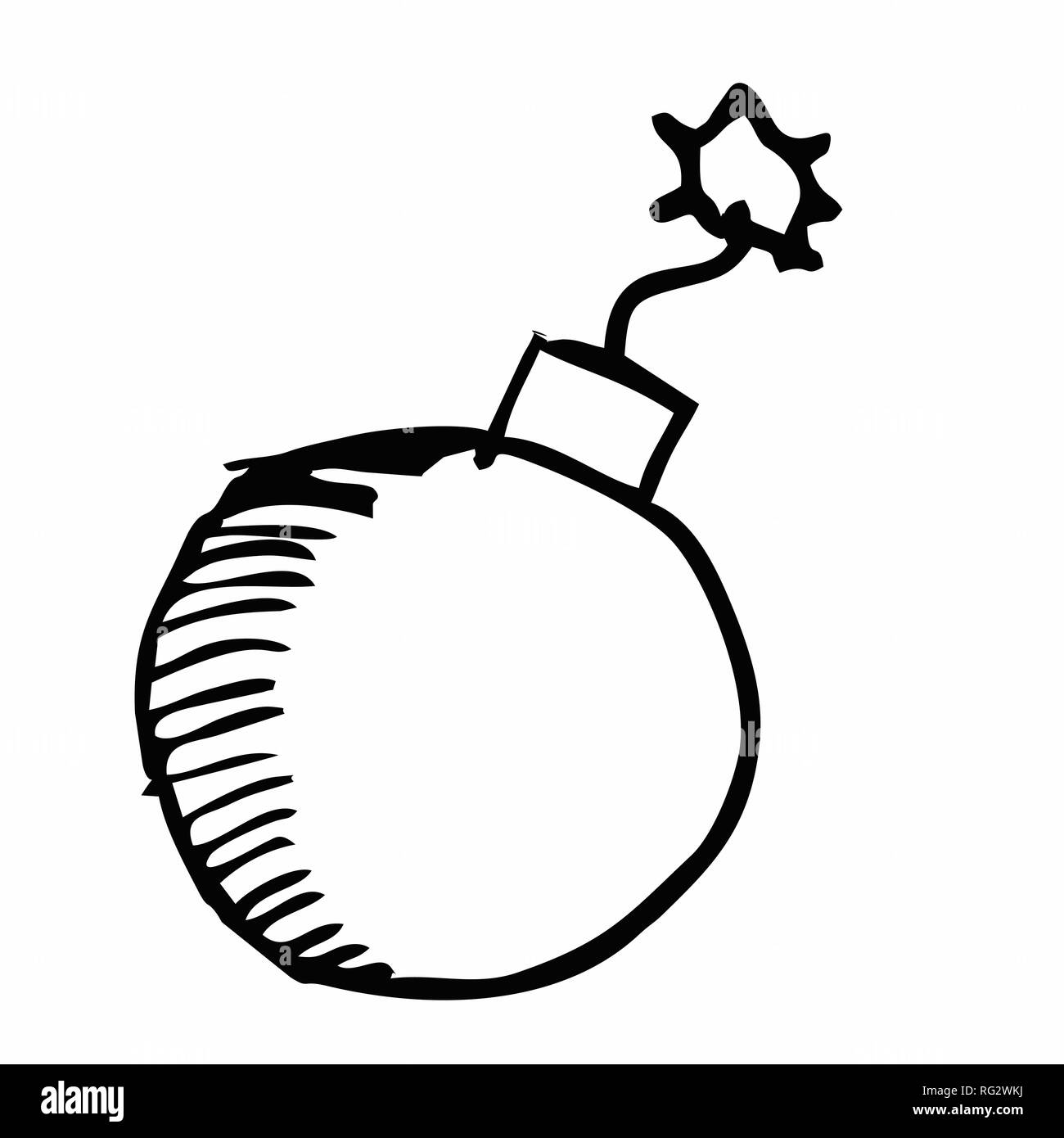 A freehand illustration of a bomb. Black outlines on white background ...