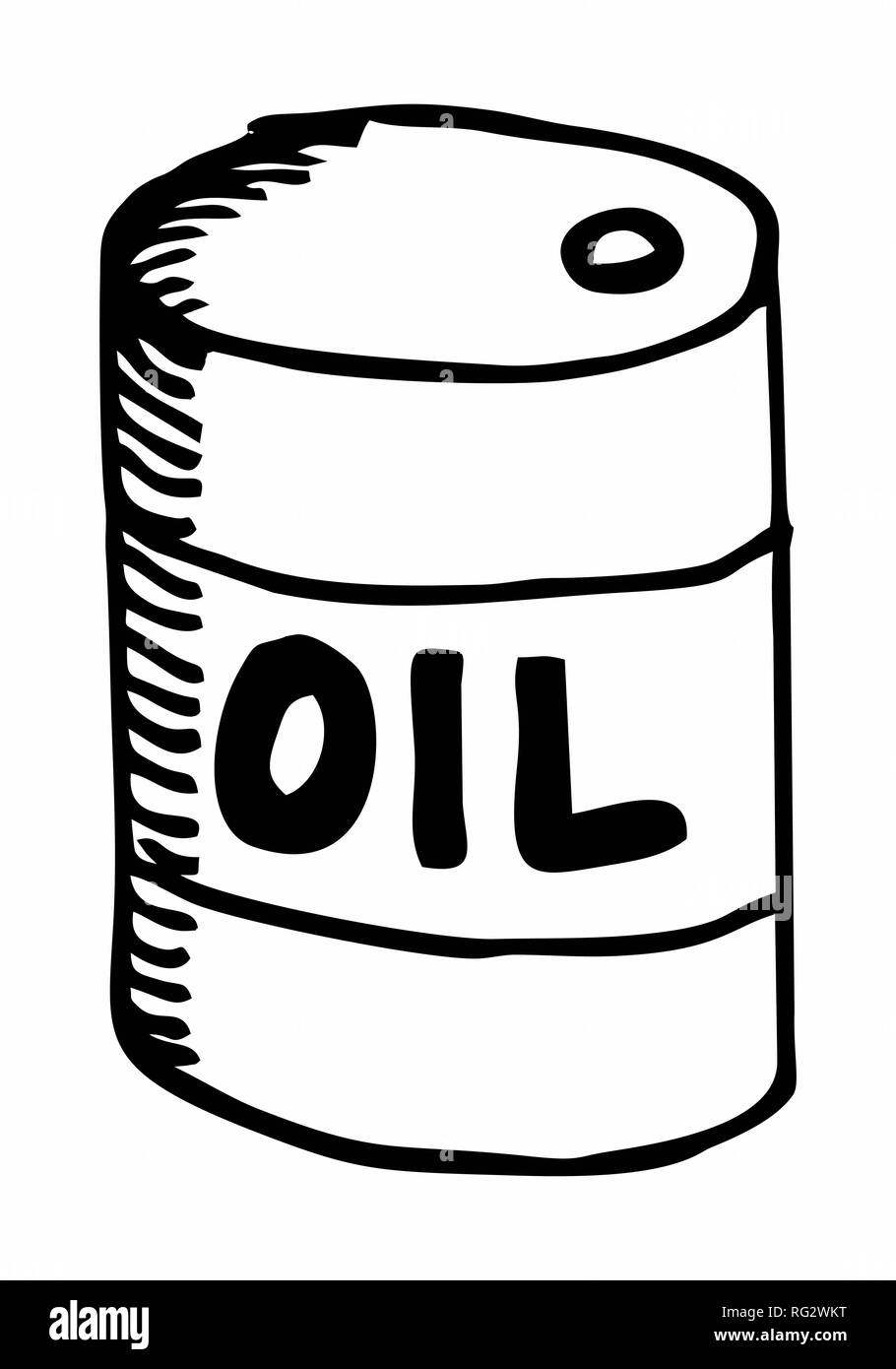 A freehand illustration of an oil can. Black outlines on white ...