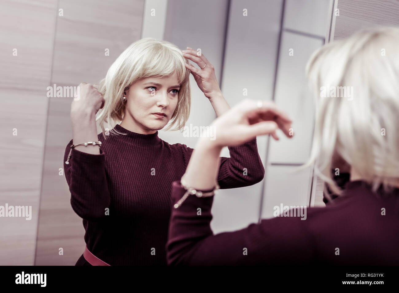 Ill bold woman feeling sadness at moment Stock Photo - Alamy