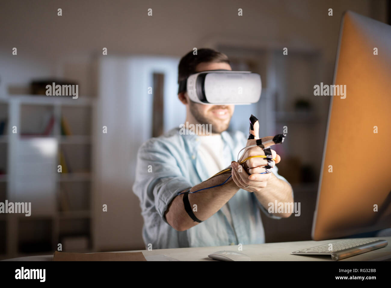 Pointing at virtual object Stock Photo - Alamy