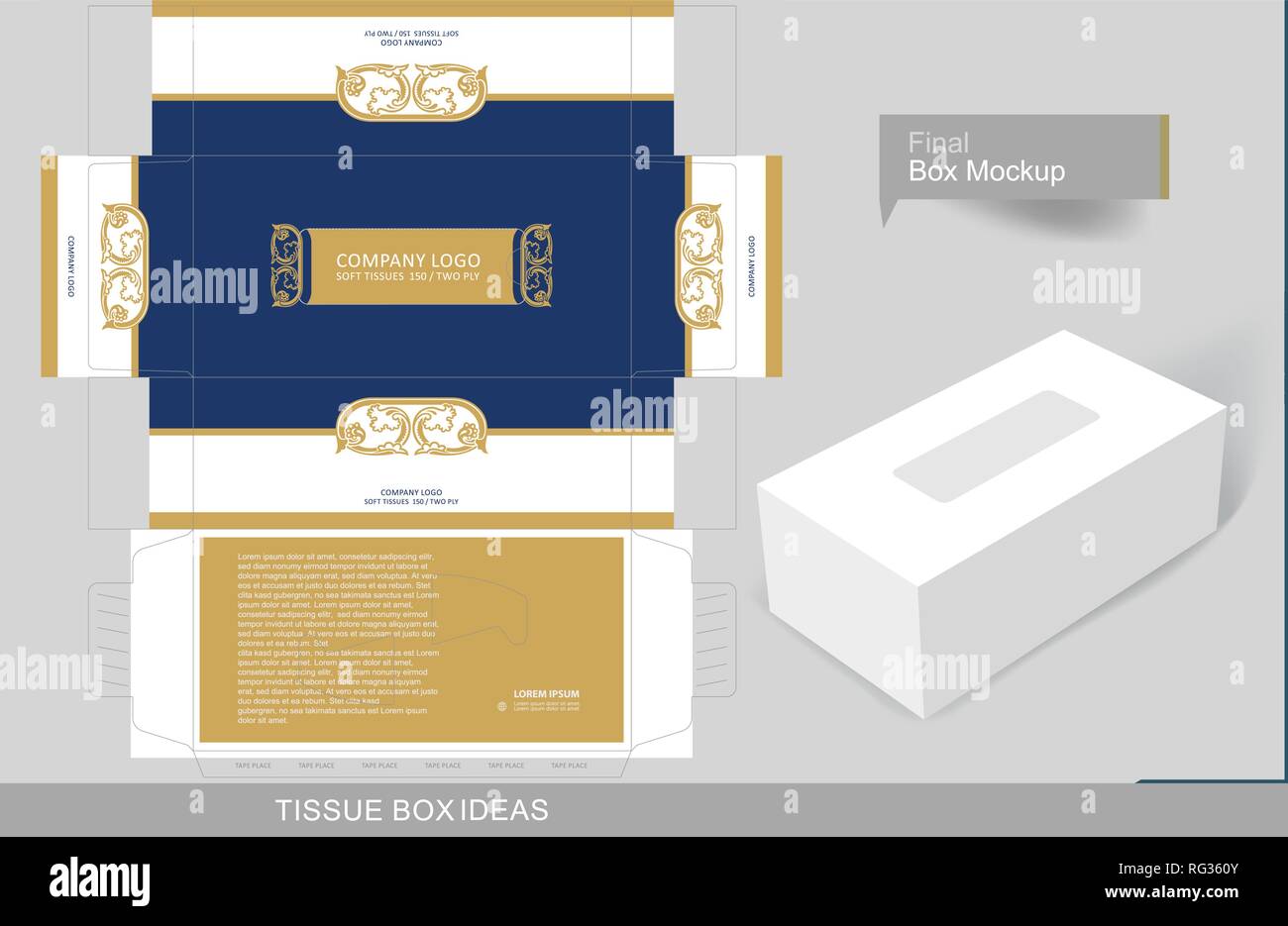 Floral decorated golden element on tissue box, template for business ...