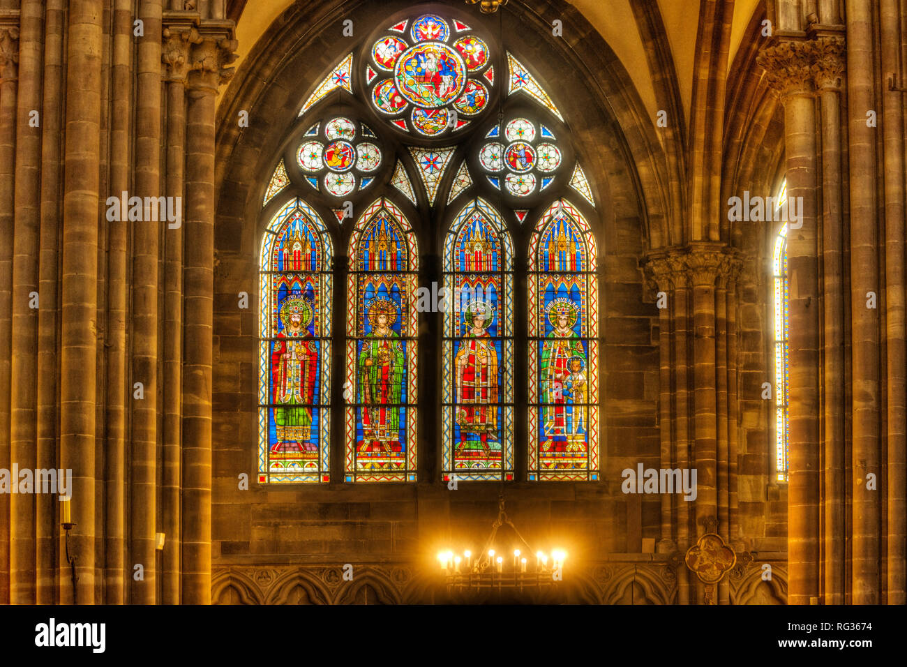 Medieval Stained glass window of the Cathedral of Strasbourg, France ...