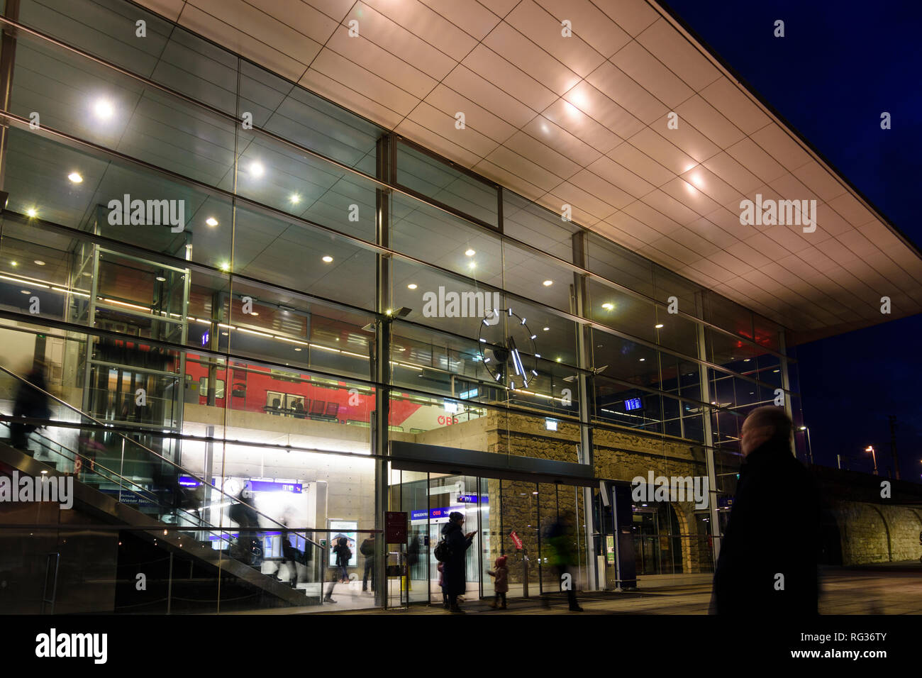 Baden: railway station building of glass, passenger in Wienerwald ...
