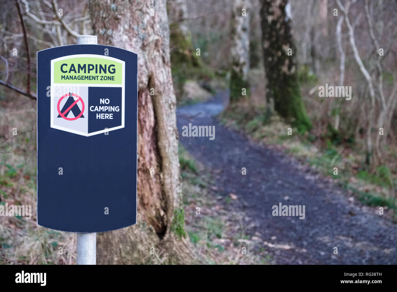Camping restriction zone not allowed sign in countryside private land ...