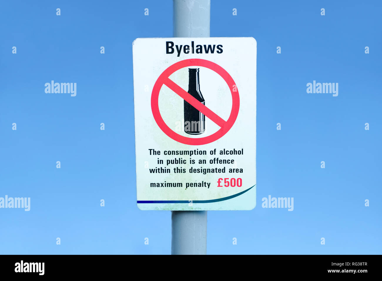 Alcohol consumption public offence fine penalty sign Stock Photo - Alamy