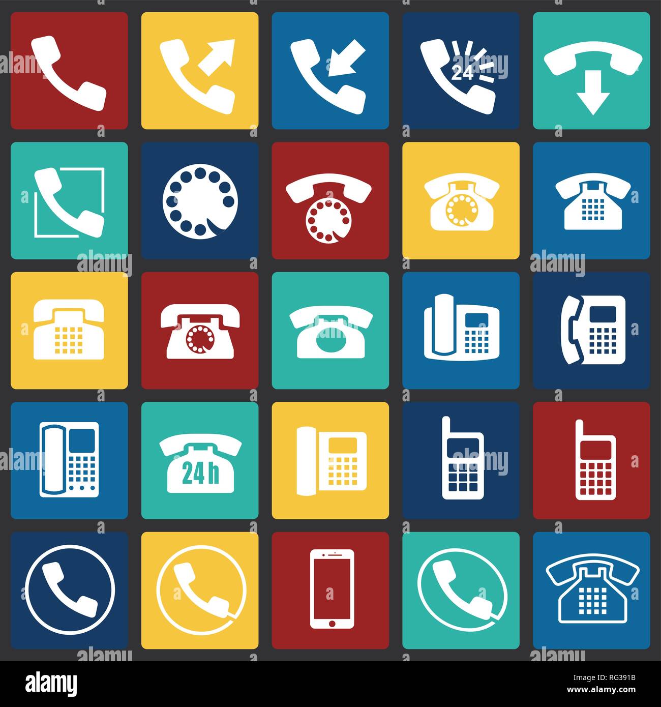 Phone icons set on color squares background for graphic and web design ...