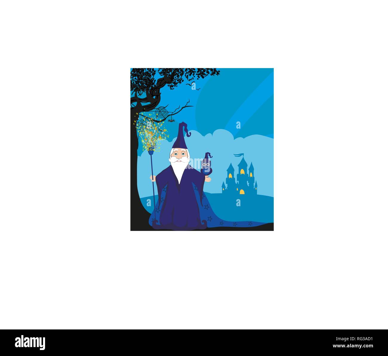 Cartoon Wizard with owl Stock Vector Image & Art - Alamy
