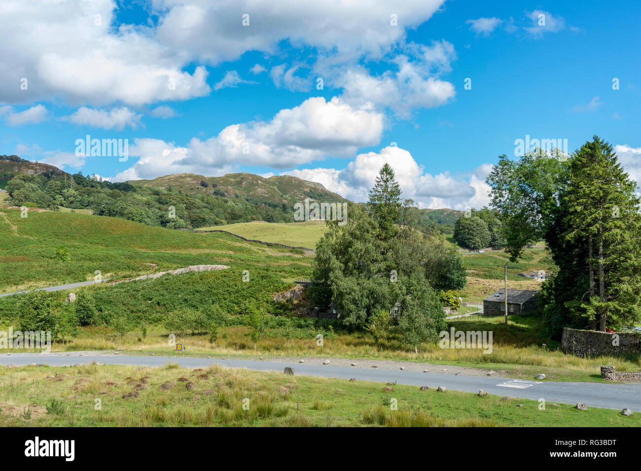 Lake District North West England UK Elterwater with blue skies and ...