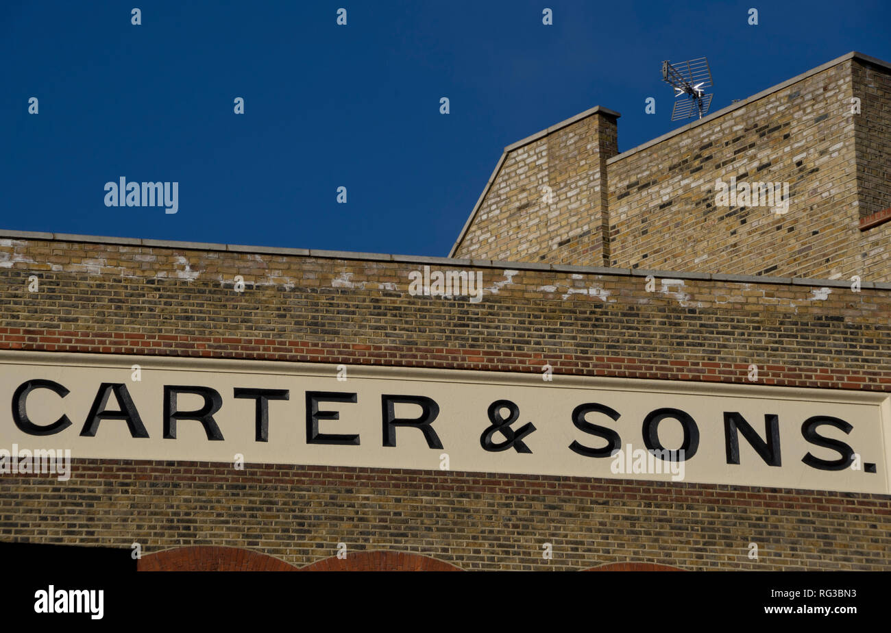 Old company sign remaining in refurbished 1920s building in Shoreditch ...