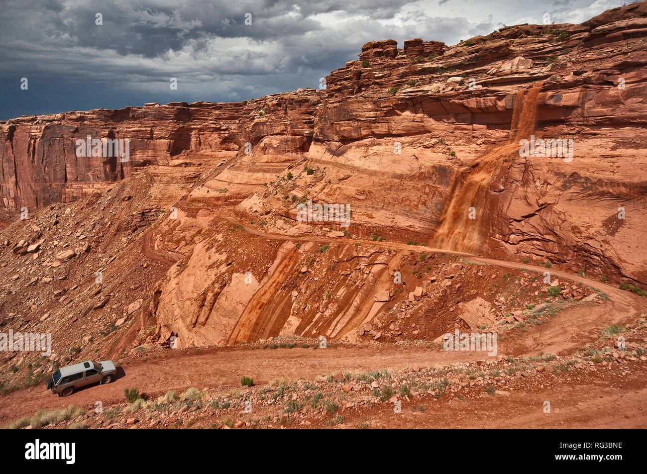 Sudden waterfall created by flash flood after heavy rainstorm ...