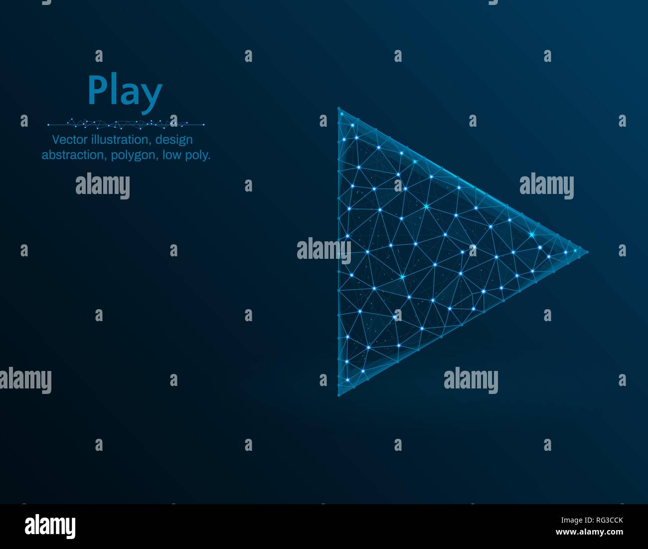 Play symbol vector illustration, multimedia polygon icon on blue ...