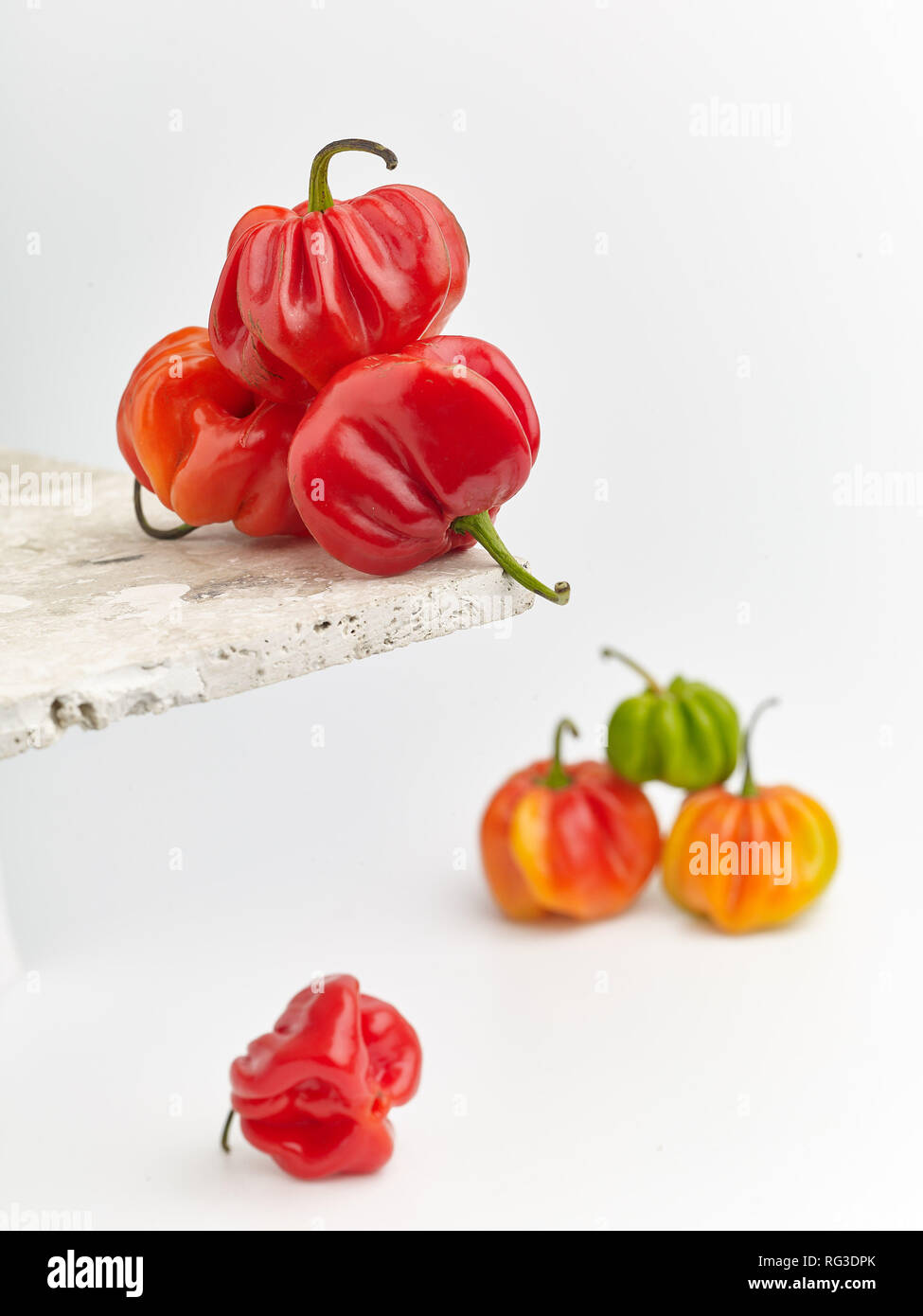 Colourful Scotch Bonnet hot pepper, food still-life photograph Stock ...