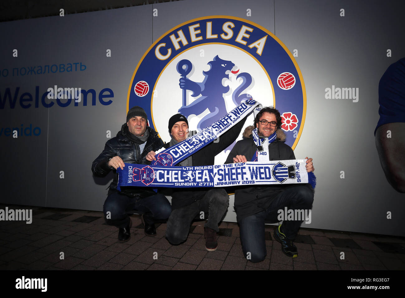 Chelsea fans pose for a picture before the FA Cup fourth round match at ...