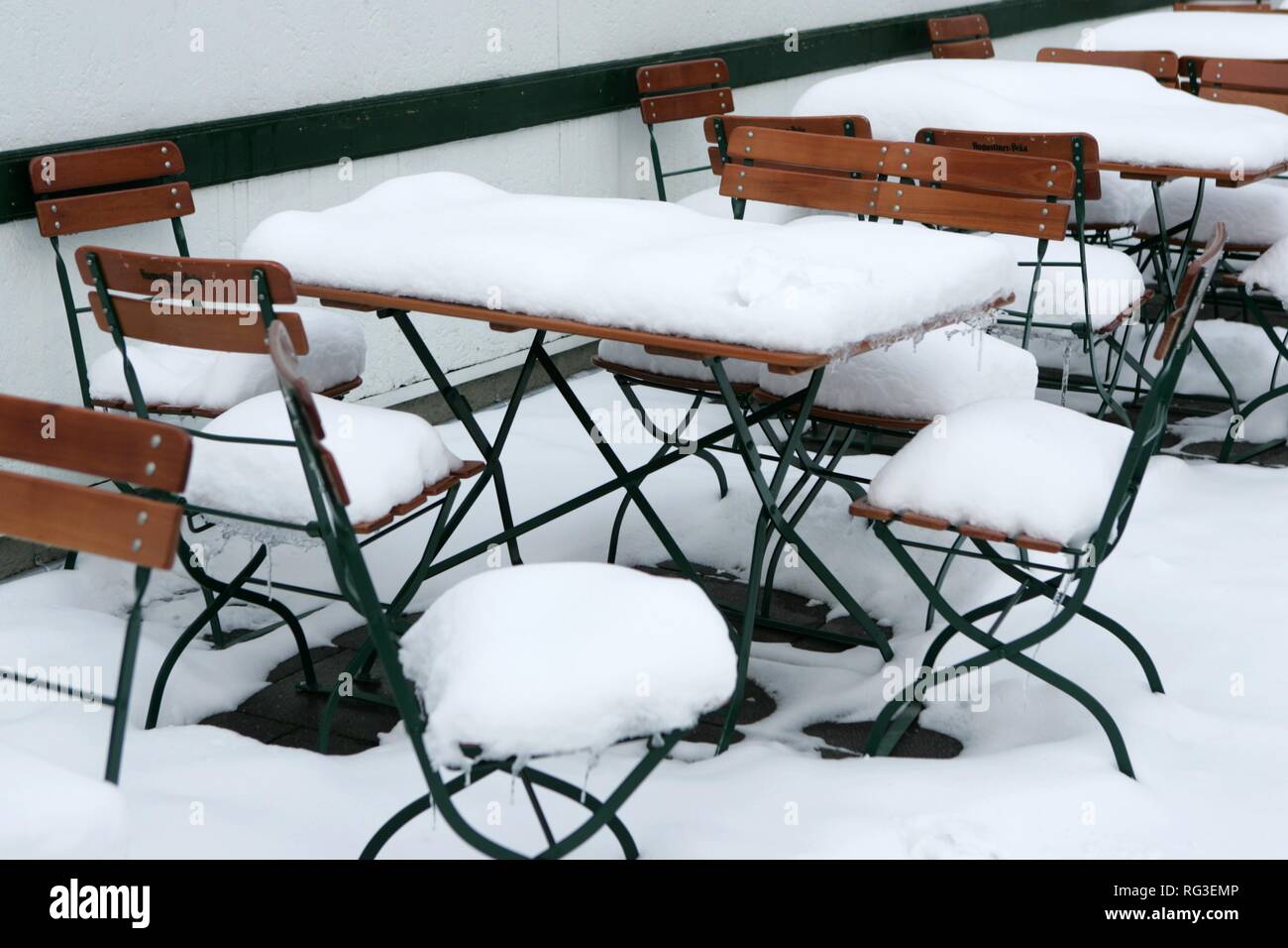 Snow Covered Chairs And Tables High Resolution Stock Photography and Images - Alamy