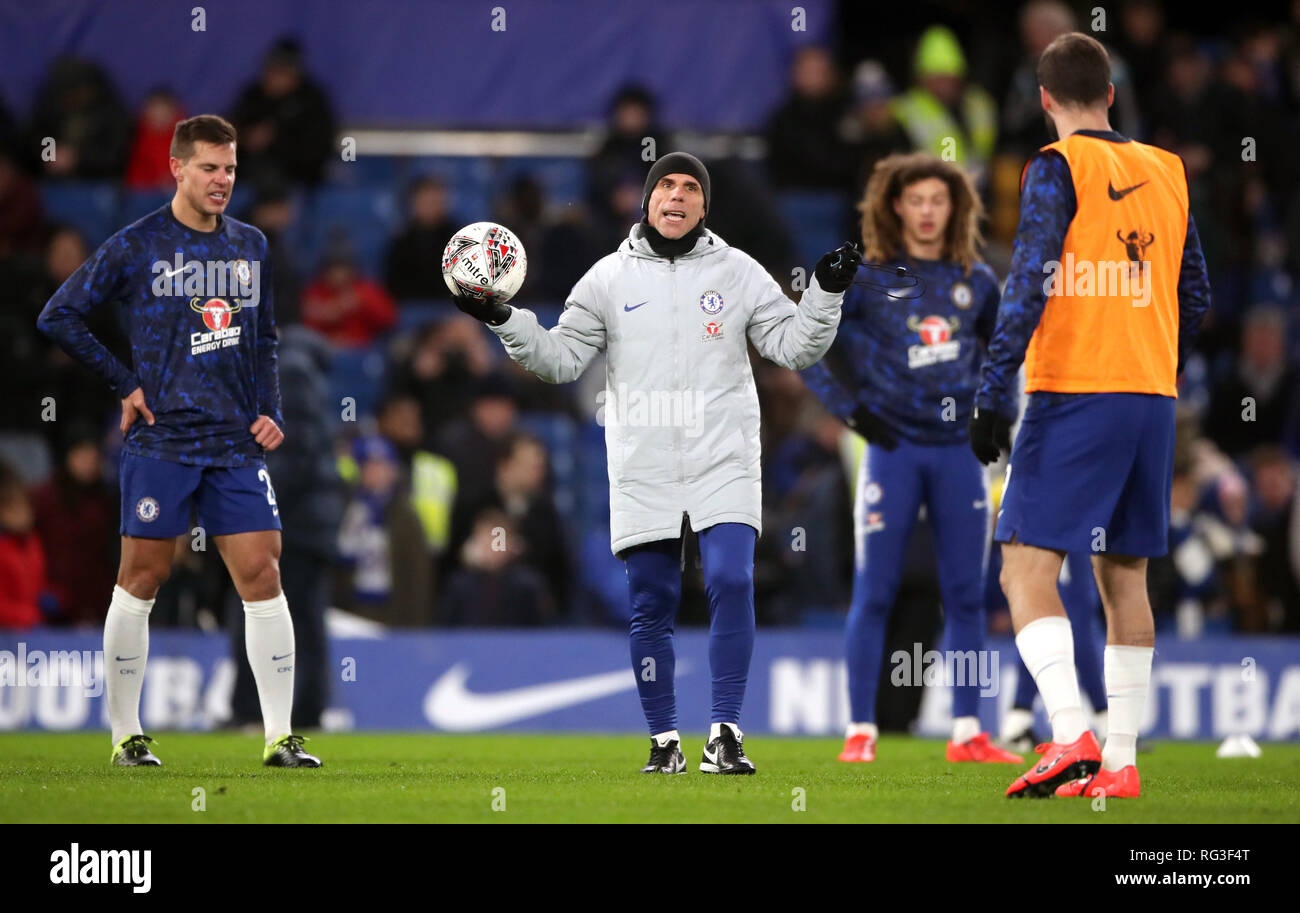 Chelsea assistant manager Gianfranco Zola (centre) during the warm up ...