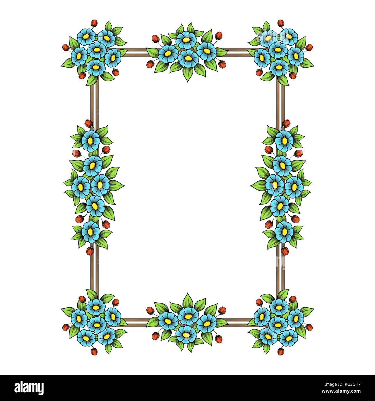 Nature frame with color flowers isolated on white background Stock ...