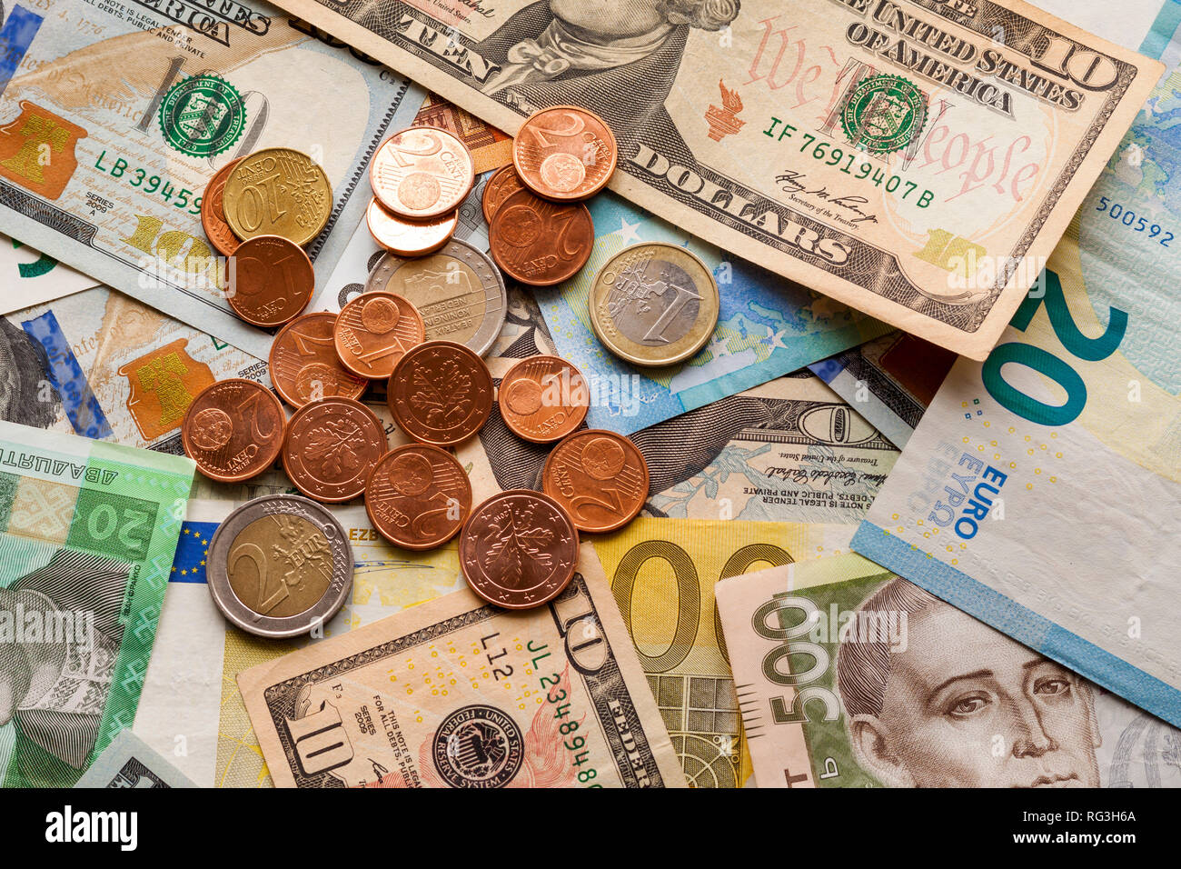 Colorful abstract background made of different metal coins, American ...