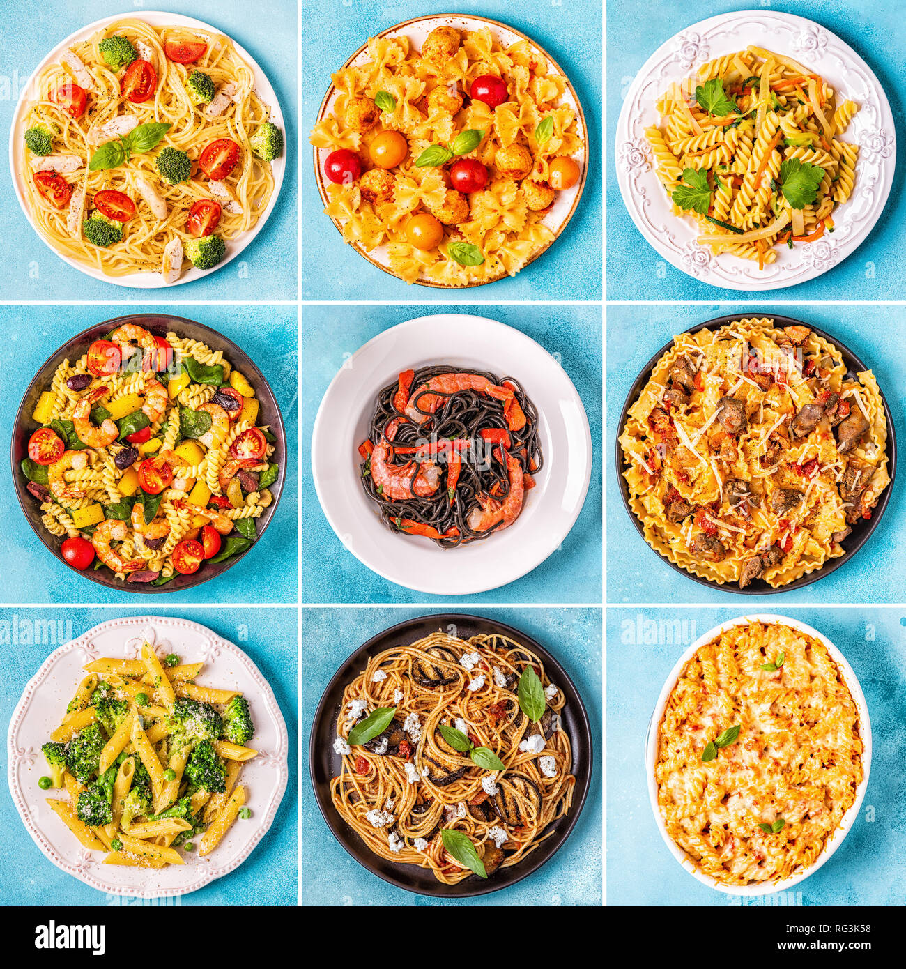 Collage of various pasta dishes, top view Stock Photo - Alamy