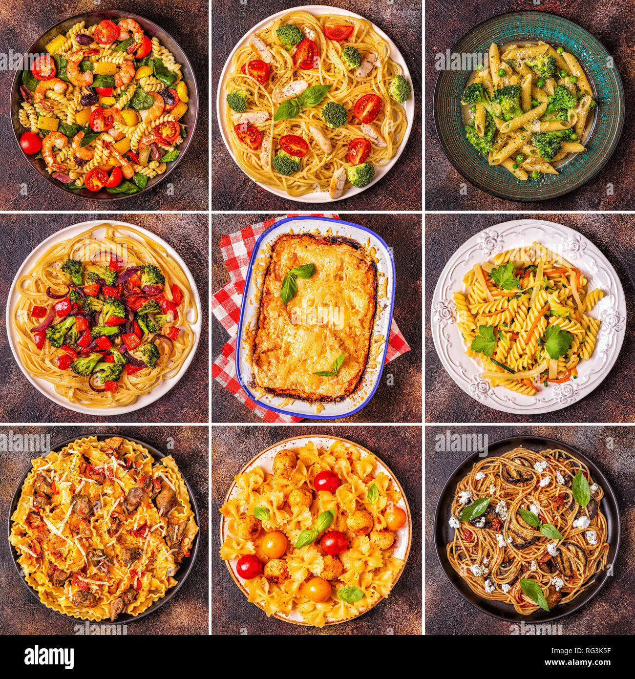 Collage of various pasta dishes, top view Stock Photo - Alamy