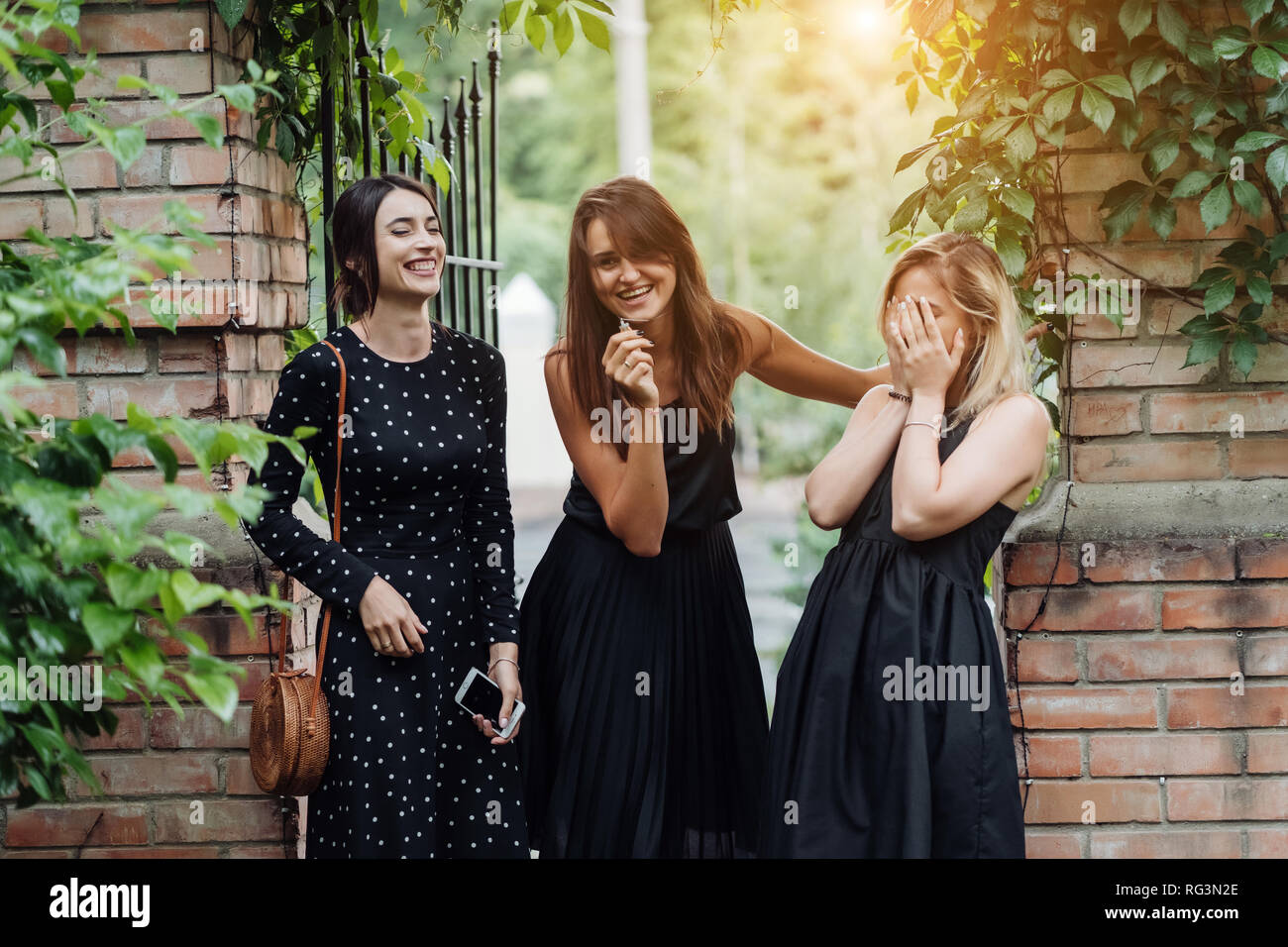 Girls stand at the gate Stock Photo - Alamy