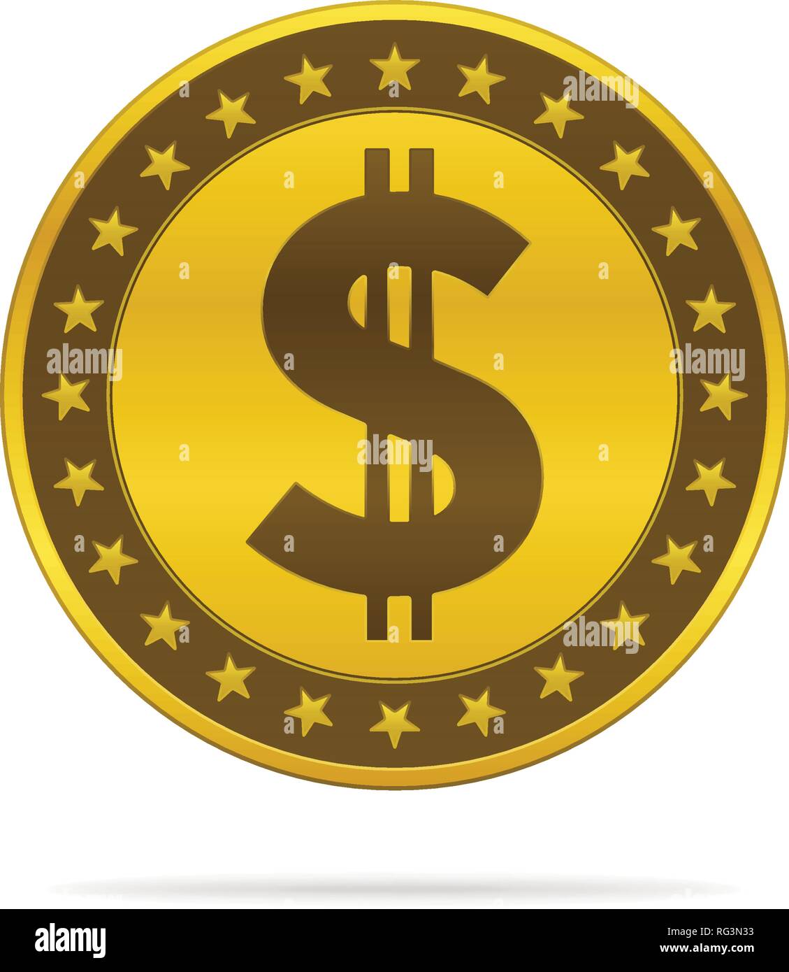 Gold colored dollar coin on white background. Currency icon design ...