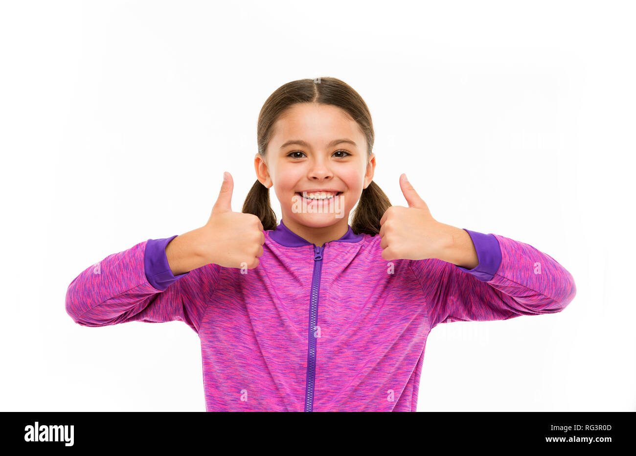 Simply happy. Kid fashion and sportswear. Small girl child. Hairdresser ...