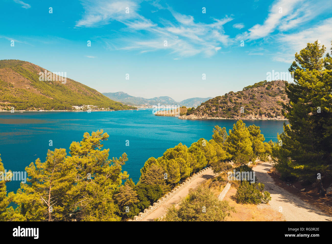 Panoramic beautiful view sea in the Turkish city of Icmeler. View of ...