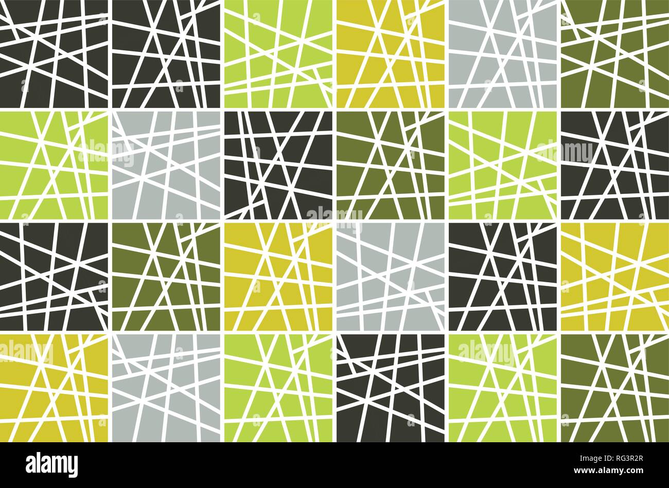 Seamless, abstract background pattern made with striped squares in tones of green color. Mosaic ...