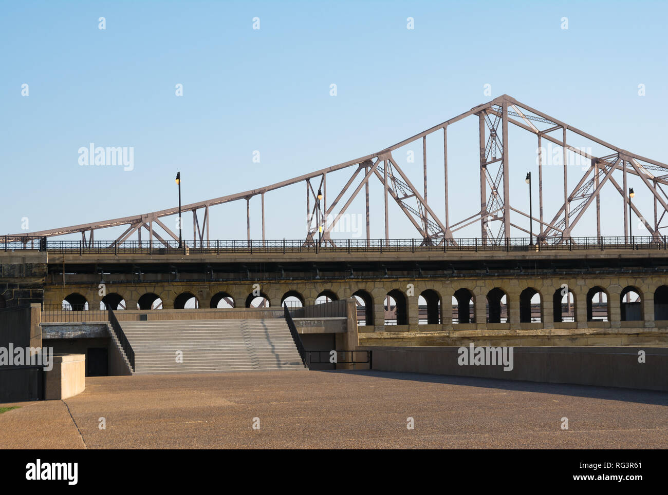 Walkway on the Gateway Arch Trail with bridges in background. St. Louis ...