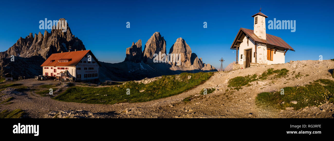 Panoramic view on the mountain group Tre Cime di Lavaredo and ...