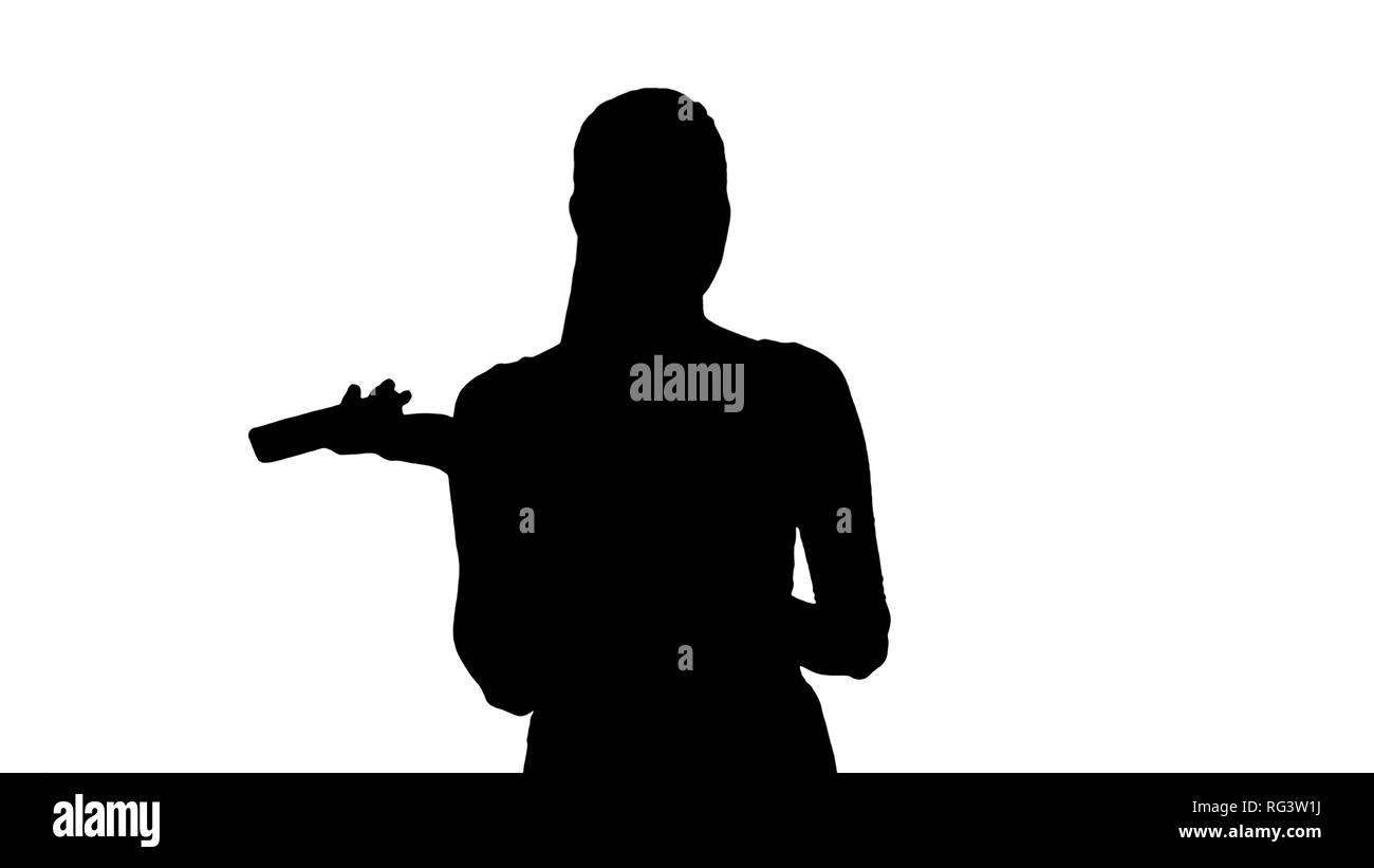 Medium shot. Silhouette Woman shouting and argue on the phone ...