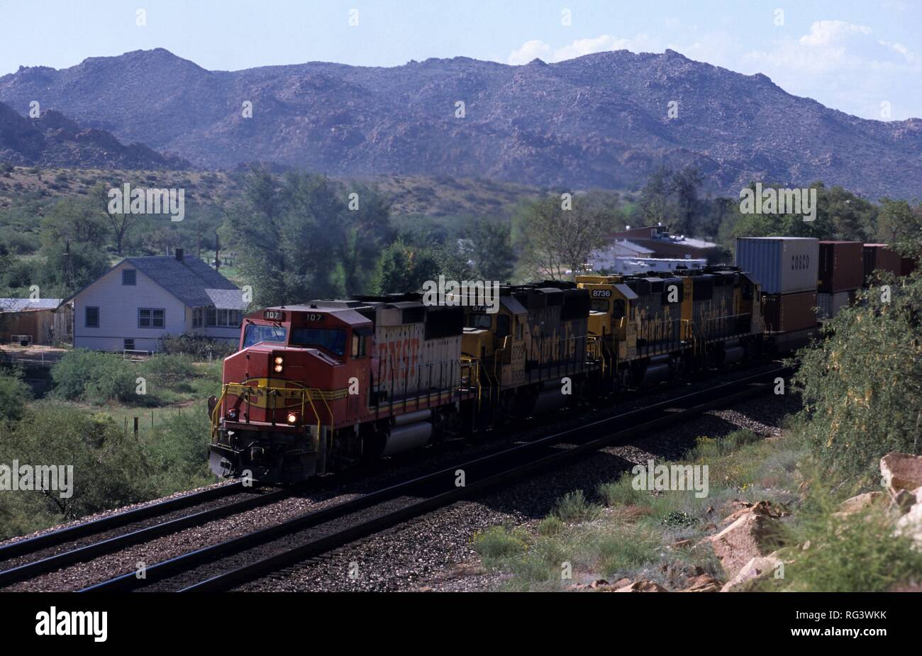 USA, United States of America, Arizona: Santa Fe Freight train, with 4 ...