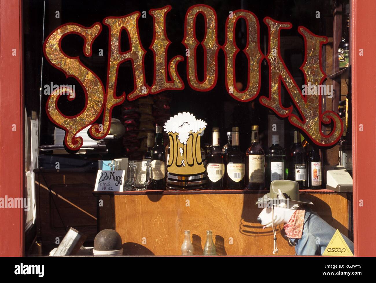 USA, United States of America, Arizona: Window of the local Saloon in ...