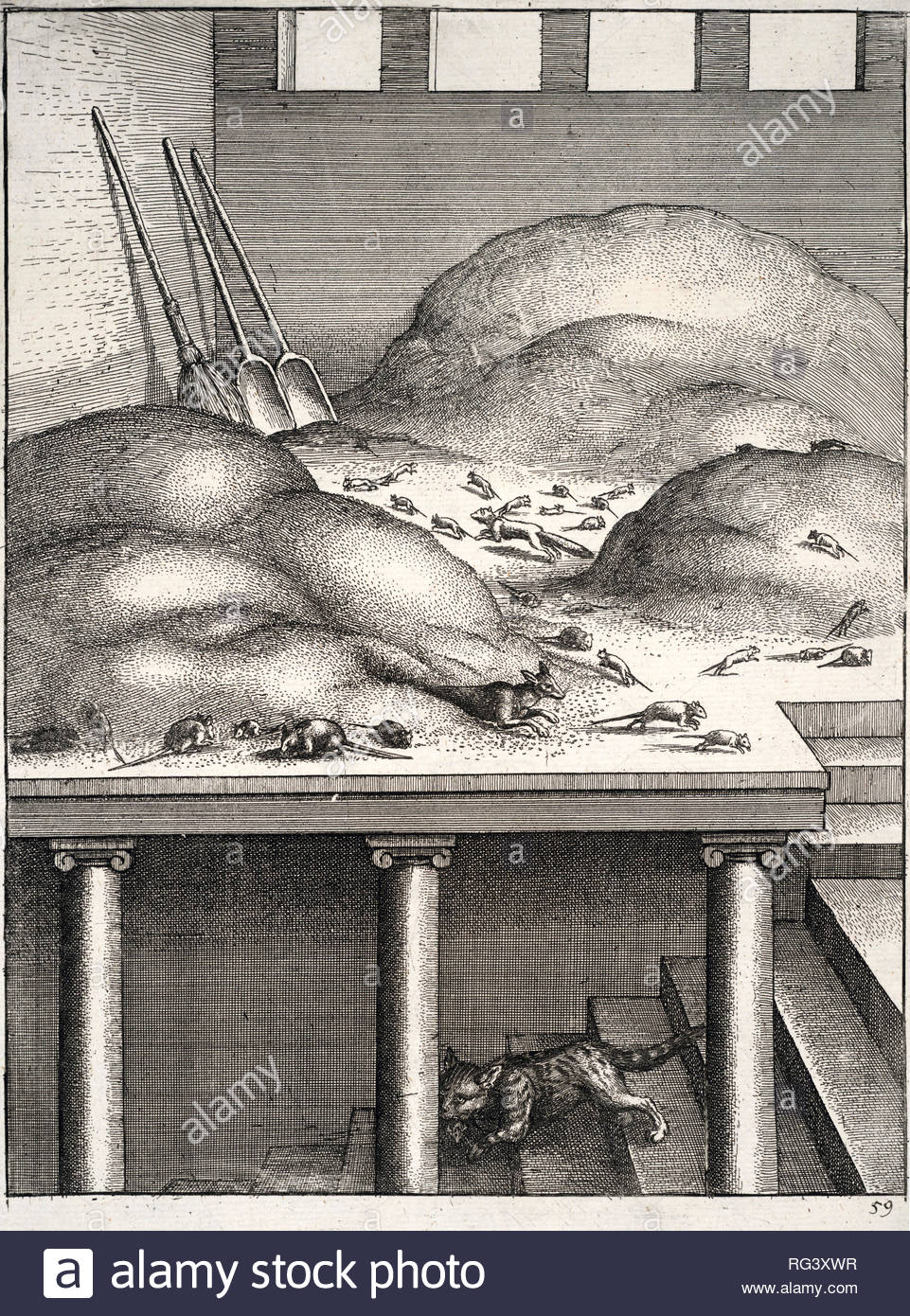 The Old weasel and the Mice, one of Aesop's Fables, etching by Bohemian ...