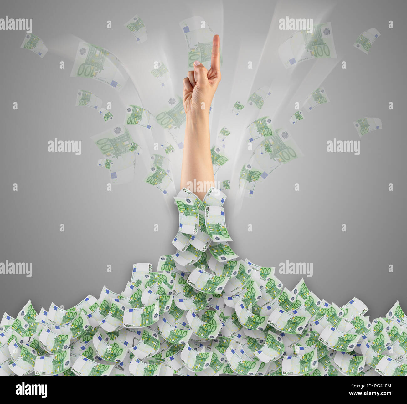 Human hand buried in euro pile and trying to break out Stock Photo - Alamy