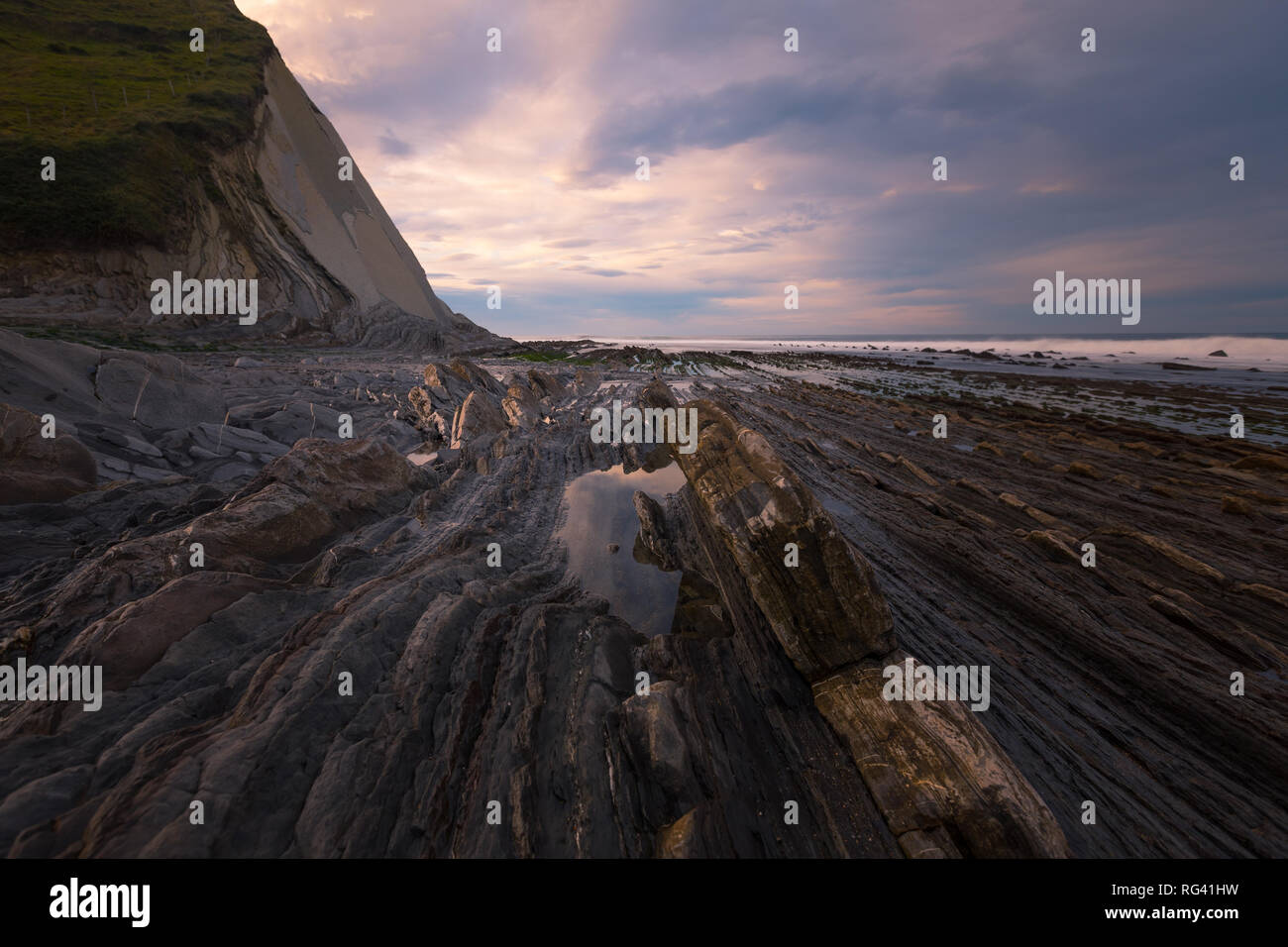 View from Sakoneta at the Flysch Geological park at Zumaia. A famous ...
