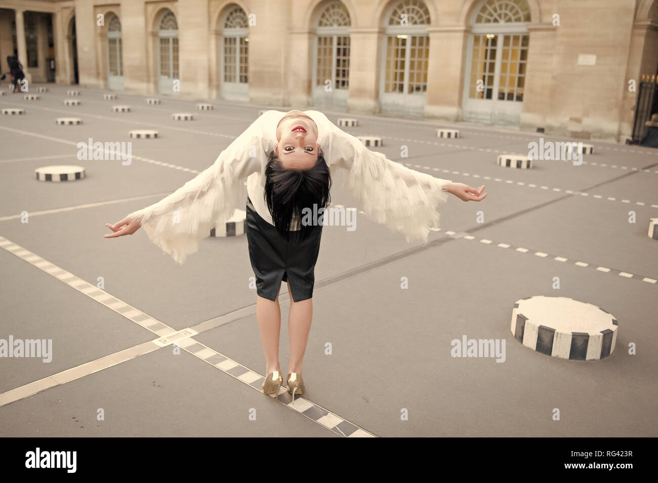 Free happy cheerful young woman enjoy Paris, France. Beauty Girl ...