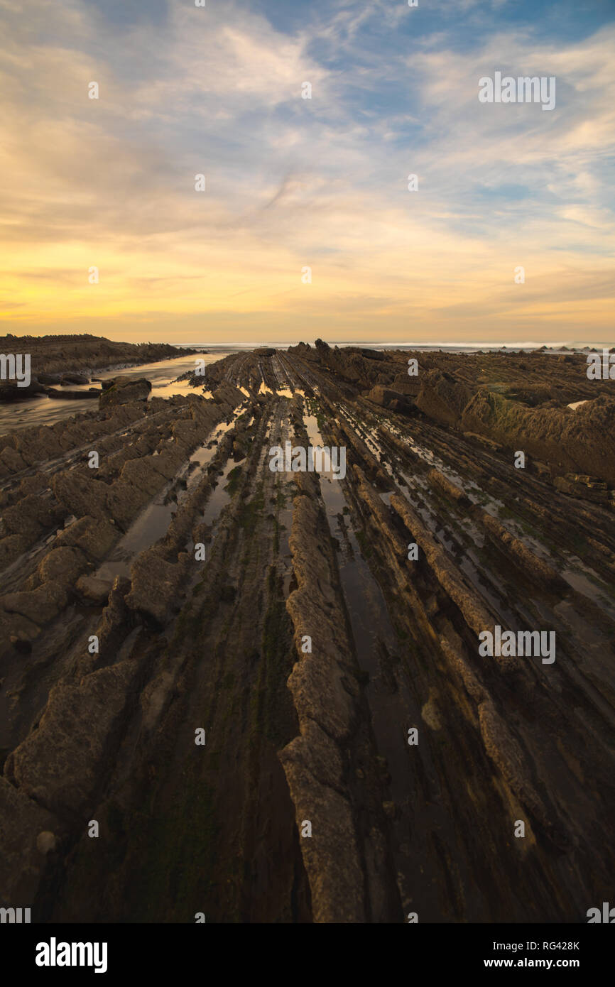 View from Sakoneta at the Flysch Geological park at Zumaia. A famous ...