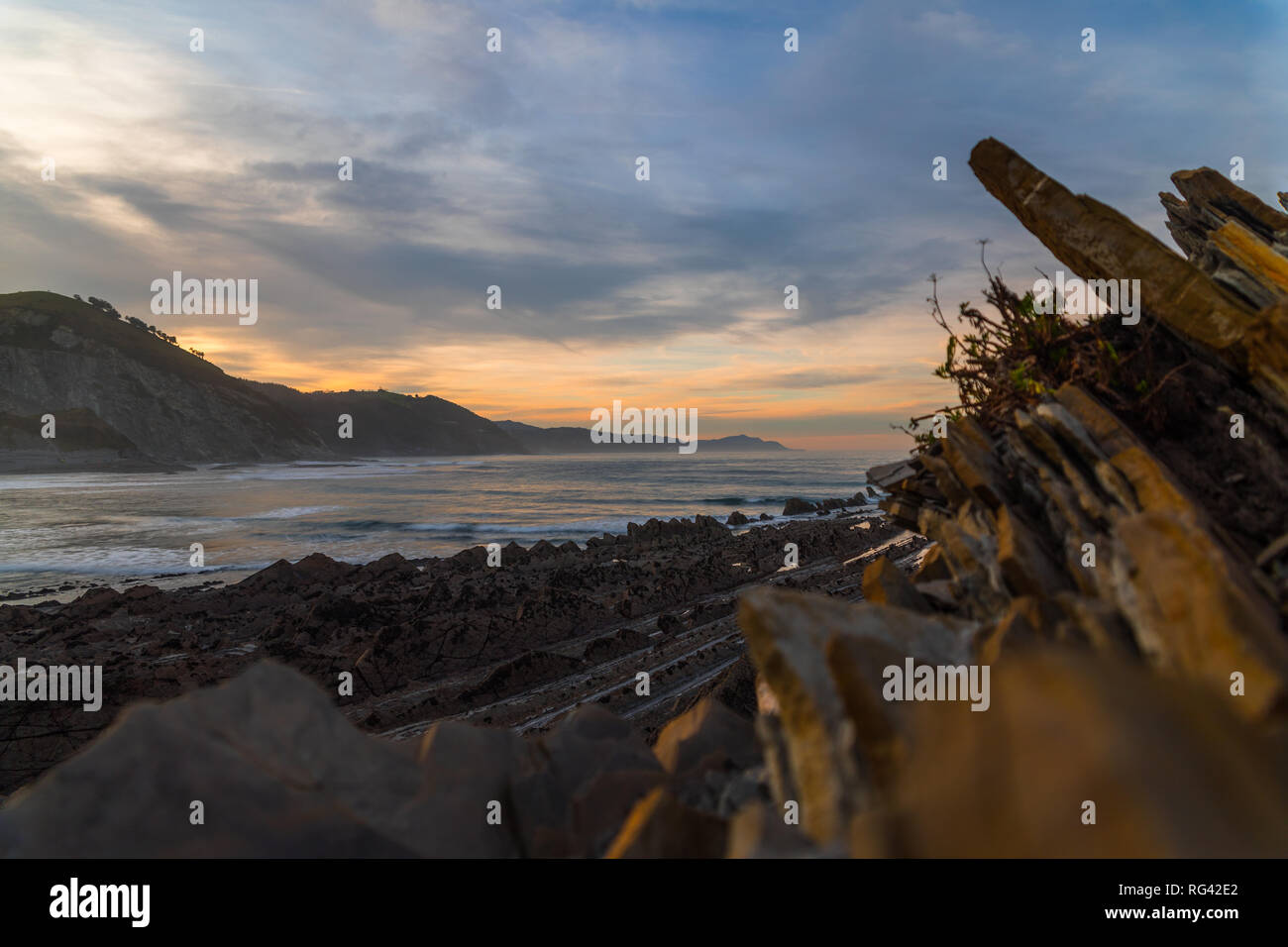 View from Sakoneta at the Flysch Geological park at Zumaia. A famous ...