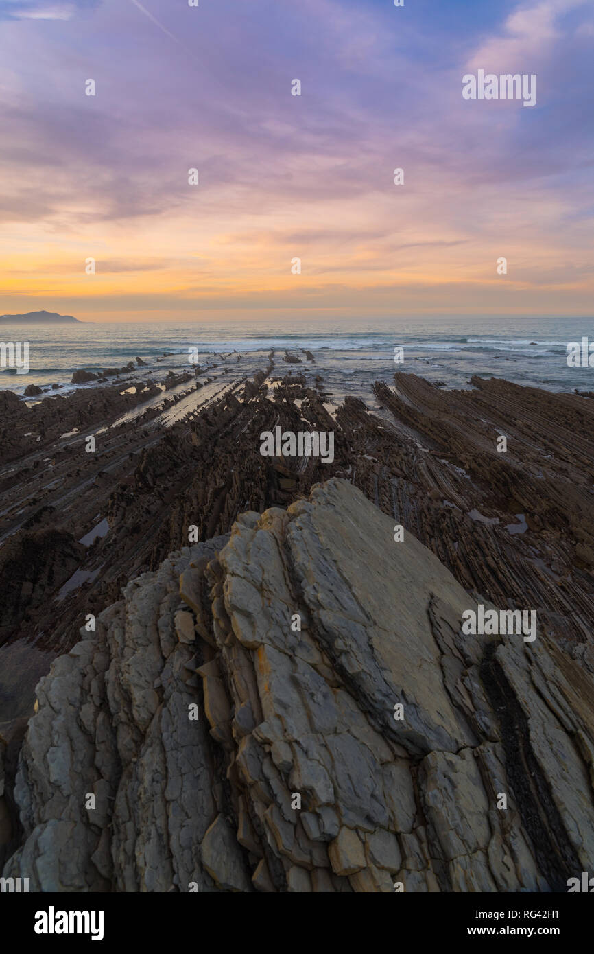 View from Sakoneta at the Flysch Geological park at Zumaia. A famous ...