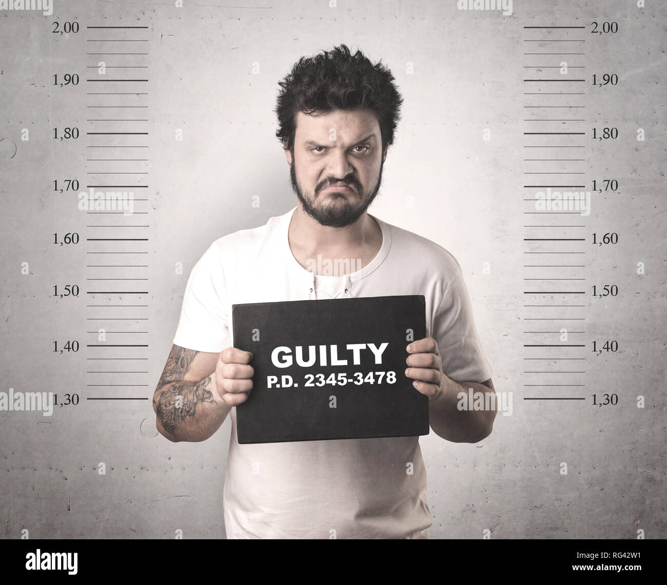 Caught guilty man with ID signs on his hand Stock Photo - Alamy