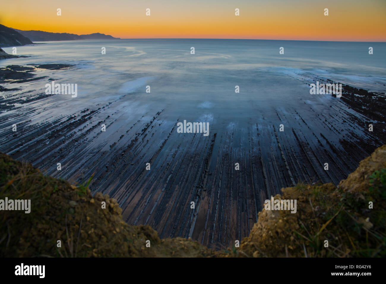 View from Sakoneta at the Flysch Geological park at Zumaia. A famous ...