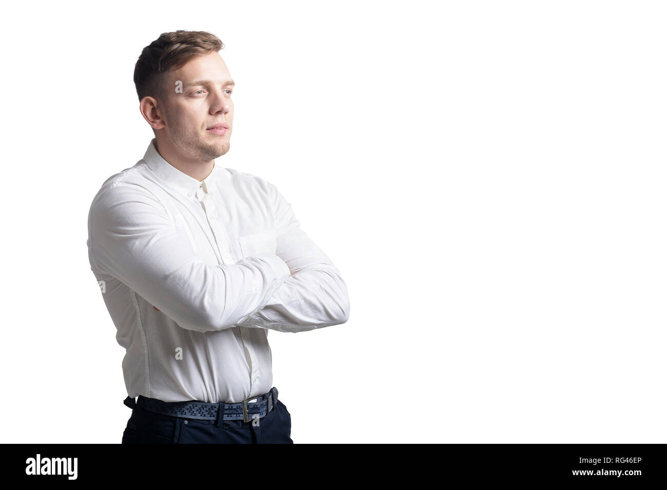 Portrait of young man posing on white background Stock Photo - Alamy